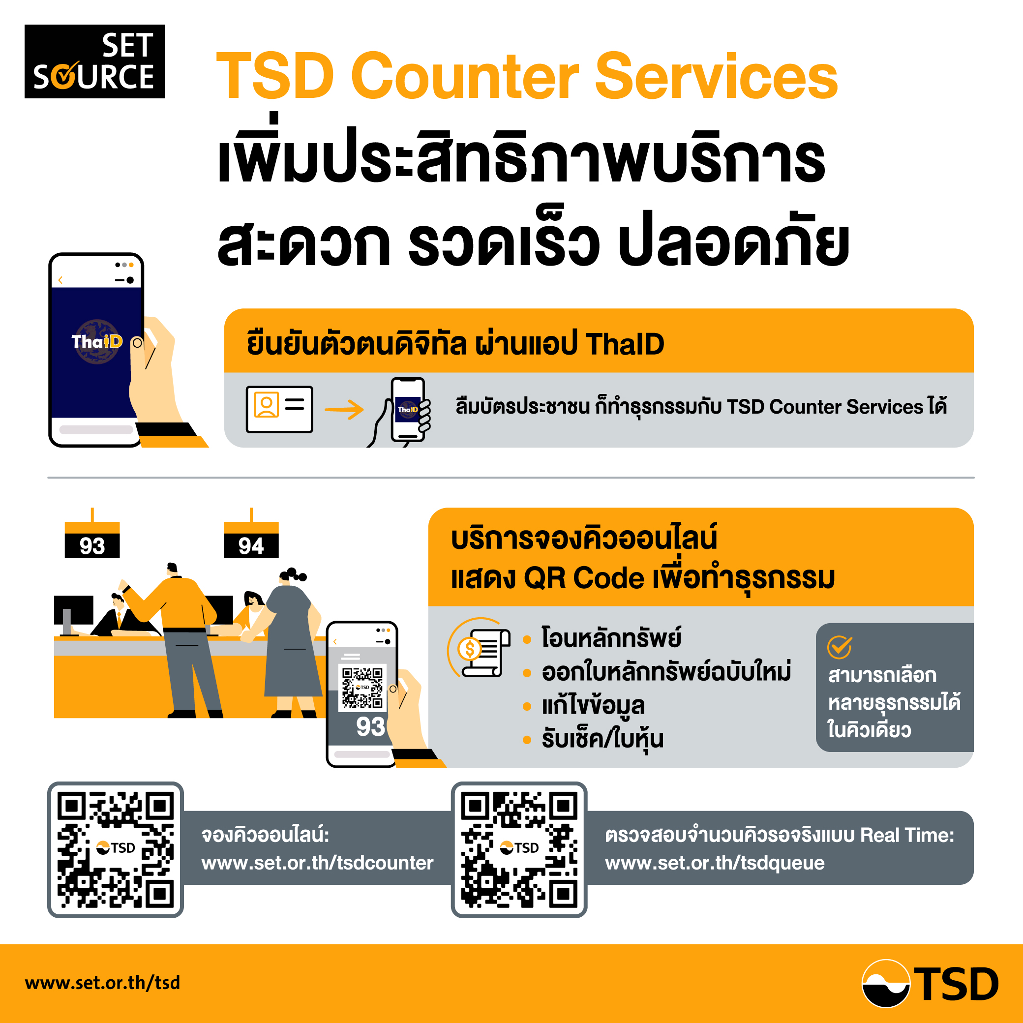 TSD Counter Services เปิดให้บริการยืนยันตัวตนดิจิทัลผ่านแอป ThaID พร้อมเพิ่มประสิทธิภาพบริการจอง ...