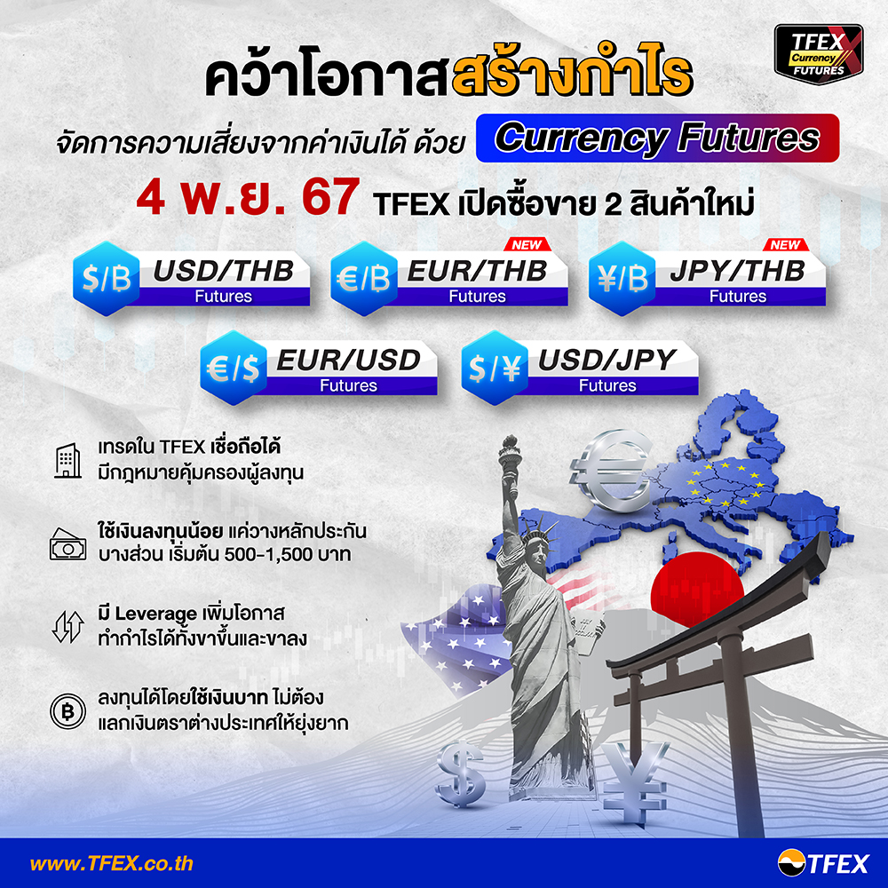 Infographic TFEX เตรียมเพิ่ม 2 สินค้าใหม่ EUR/THB Futures และ JPY/THB Futures เริ่มซื้อขาย 4 ...