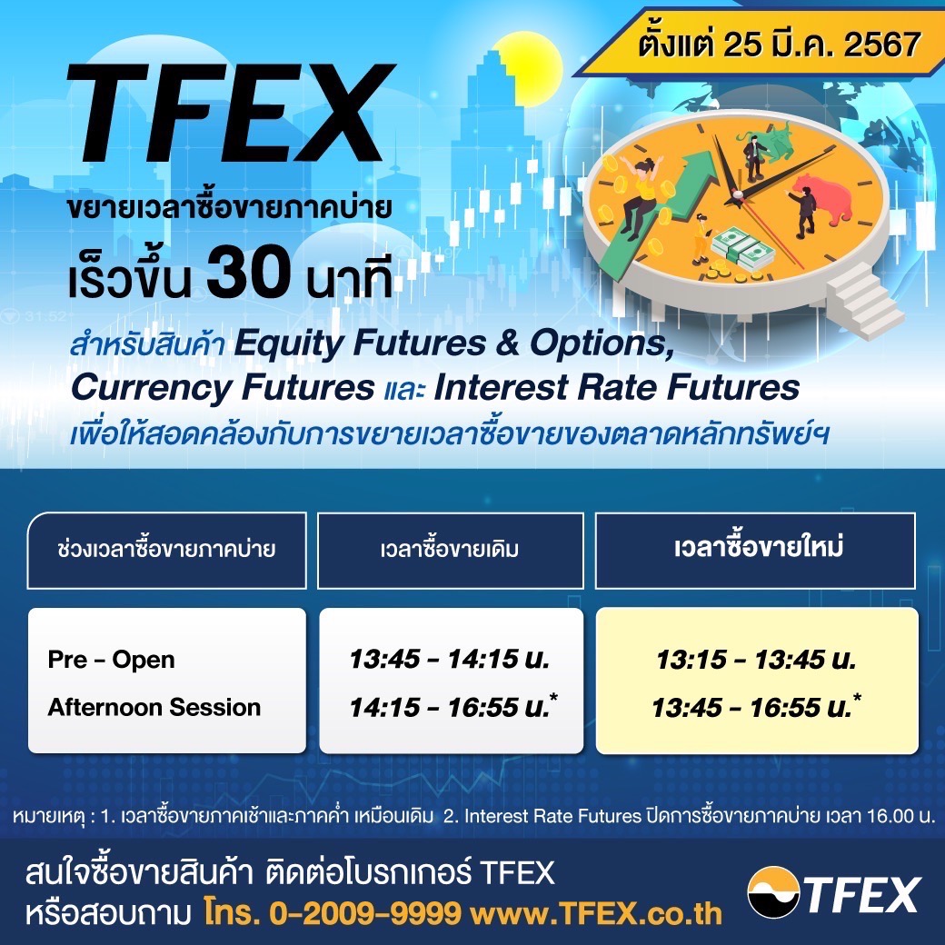 Infographic TFEX ขยายเวลาซื้อขายช่วงบ่ายเร็วขึ้น 30 นาที เริ่ม 25 มี.ค. นี้ - ตลาดหลักทรัพย์แห่ง ...